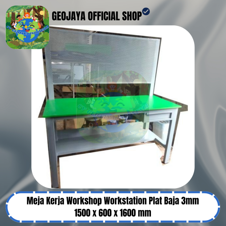 Meja Kerja Workshop Workstation Plat Baja 3mm – 1500 x 600 x 1600 mm ...